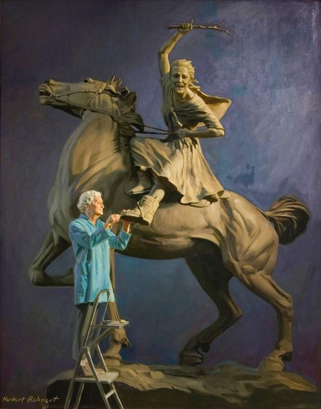 [Anna Hyatt Huntington working on sculpture of Sybil Ludington] – Works – eMuseum